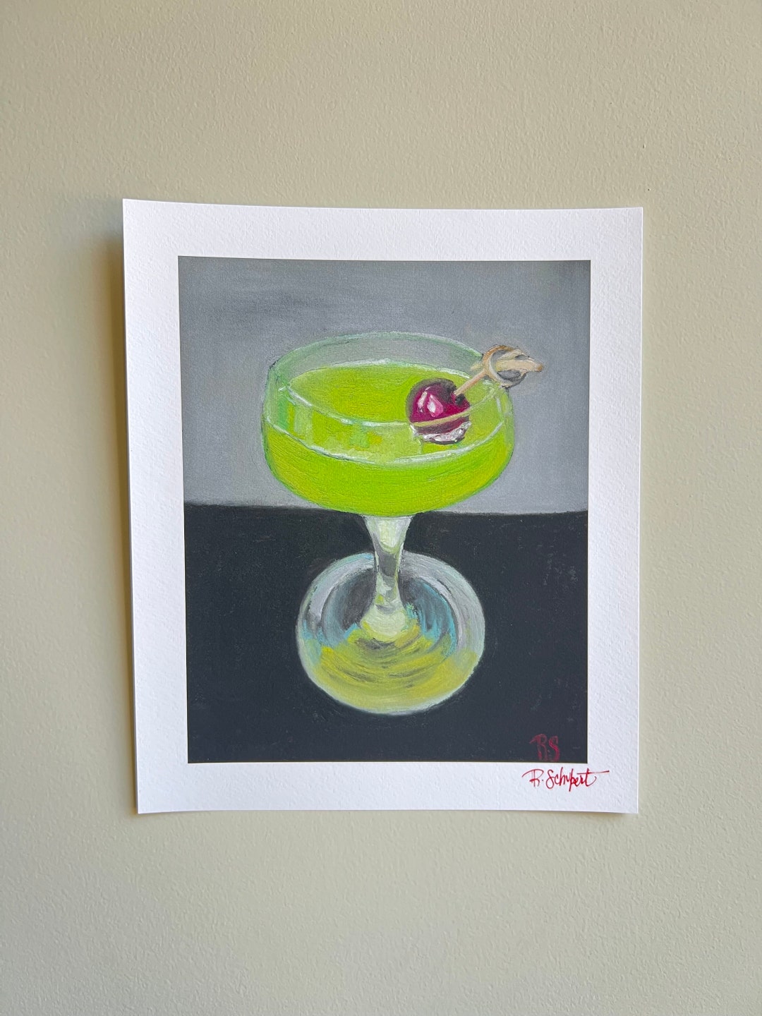 Cocktail, Cherry, Martini Glass Poster, 10x12 Giclée Print Signed by ...