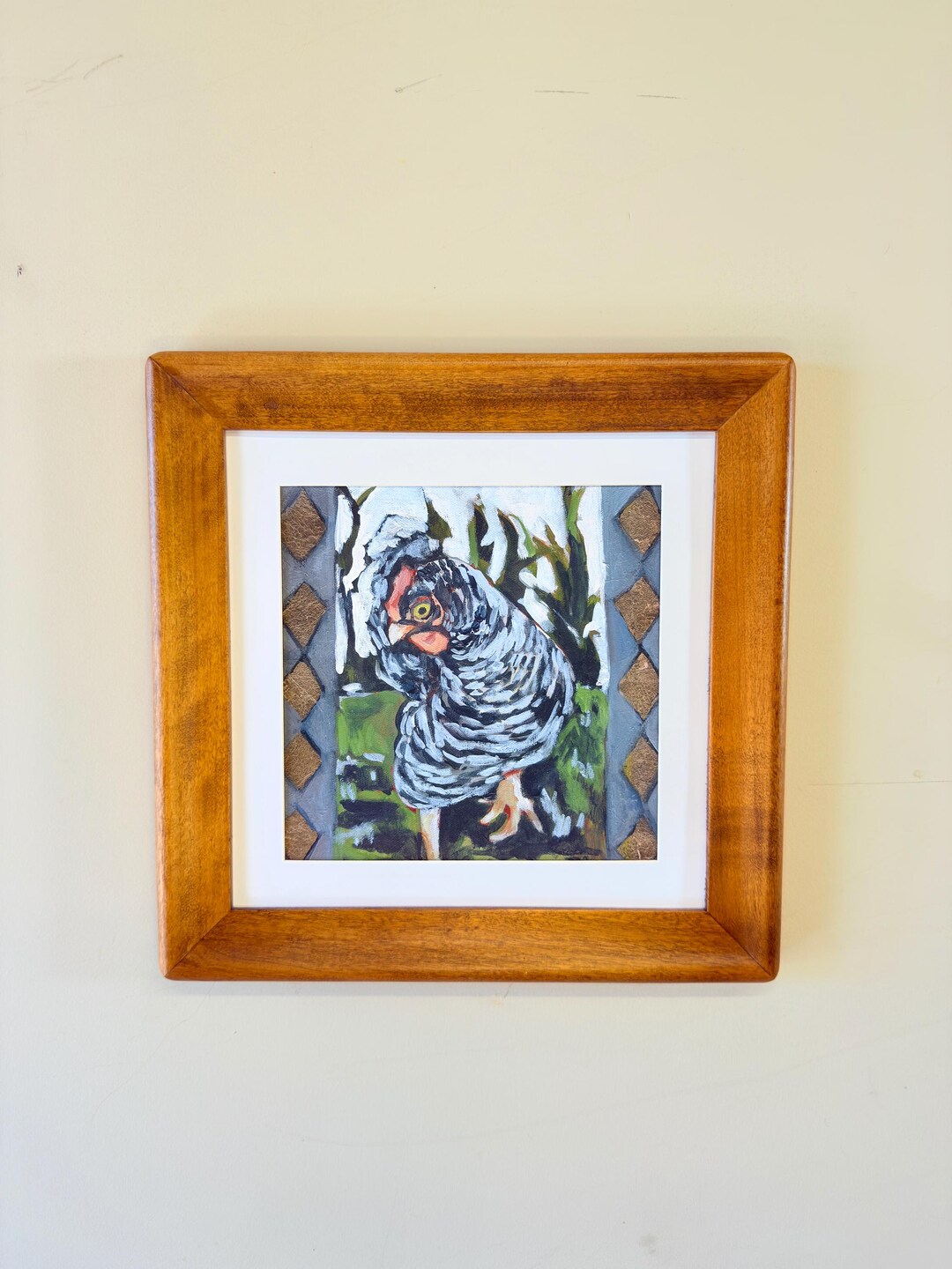 Harlequin Chicken No. 2 Art Print | 8x8” Drawing of Hen | Farm Animal ...