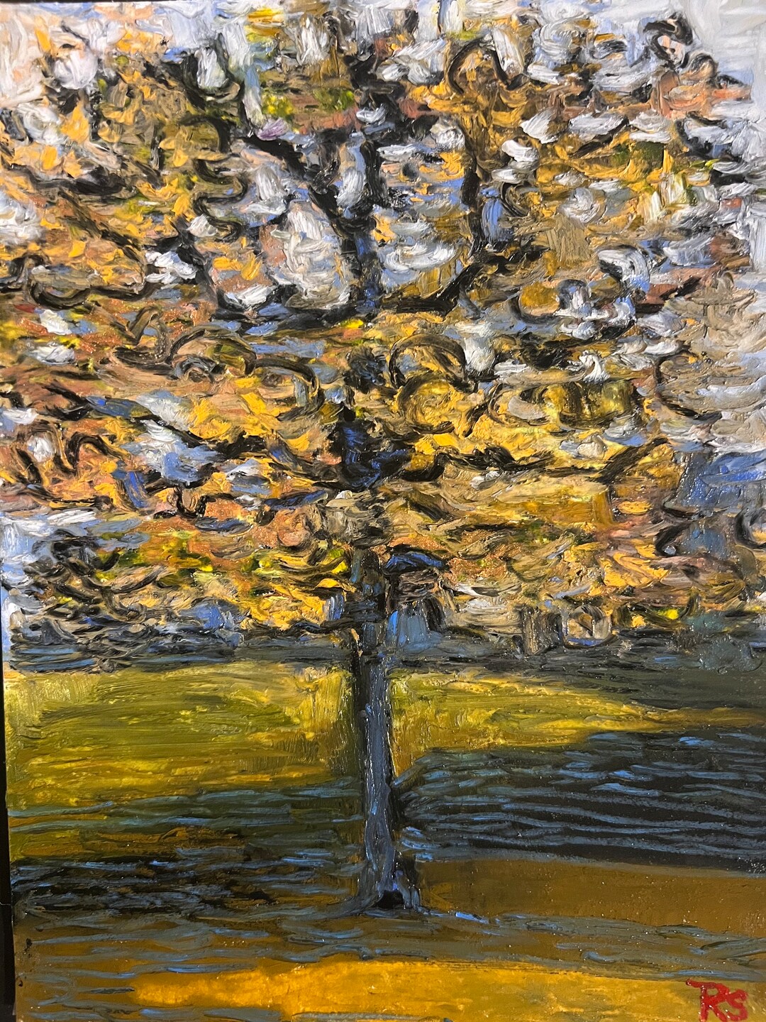 Fall Tree, Original Landscape, Oil Pastel Painting, Unframed ...
