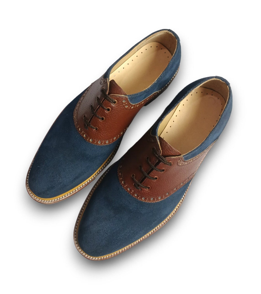 Men's Handmade Oxford Two Tone Leather & Suede Casual Shoes Dress Shoes ...