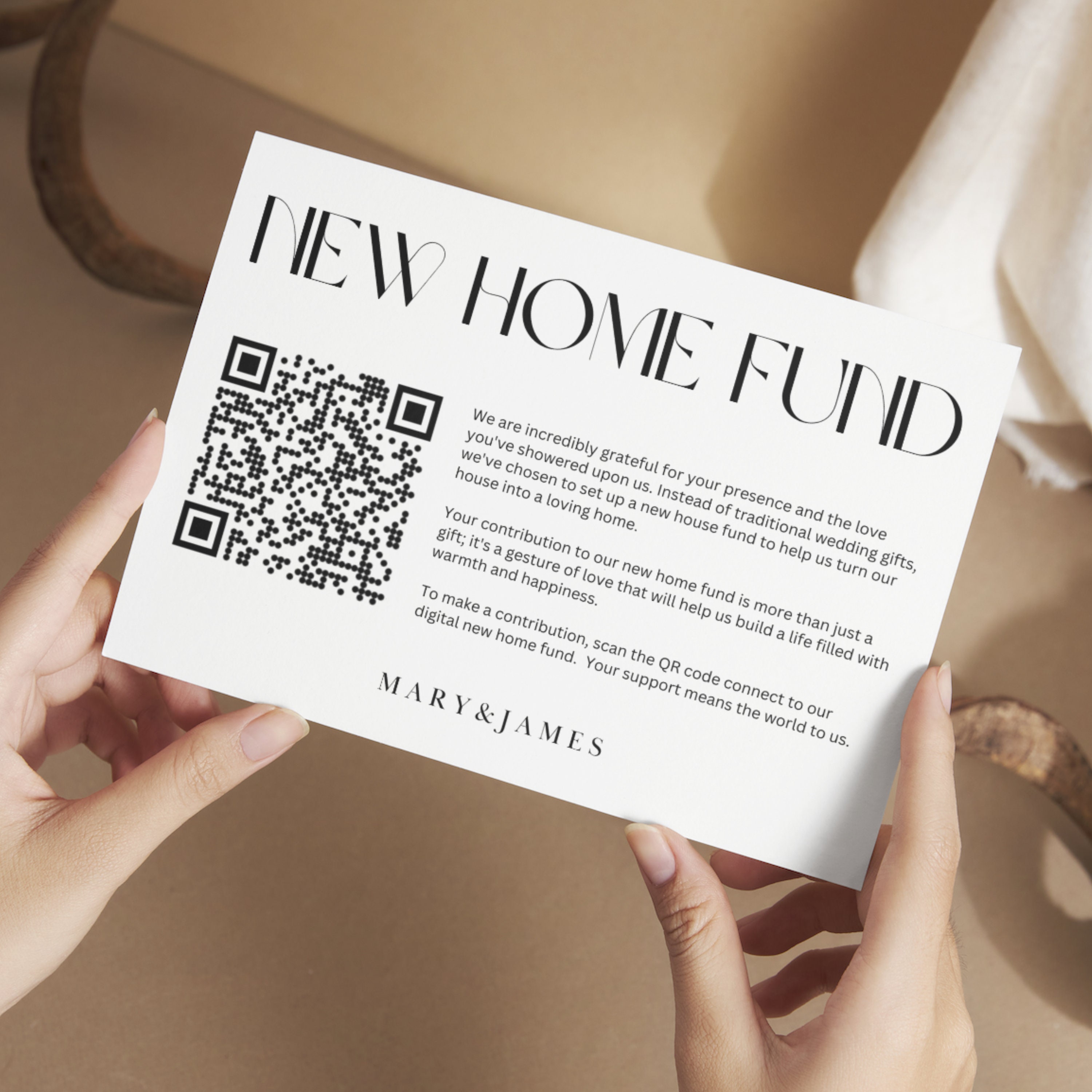 Printable New Home Fund Card, Minimalist Modern Wedding QR Code Fund ...