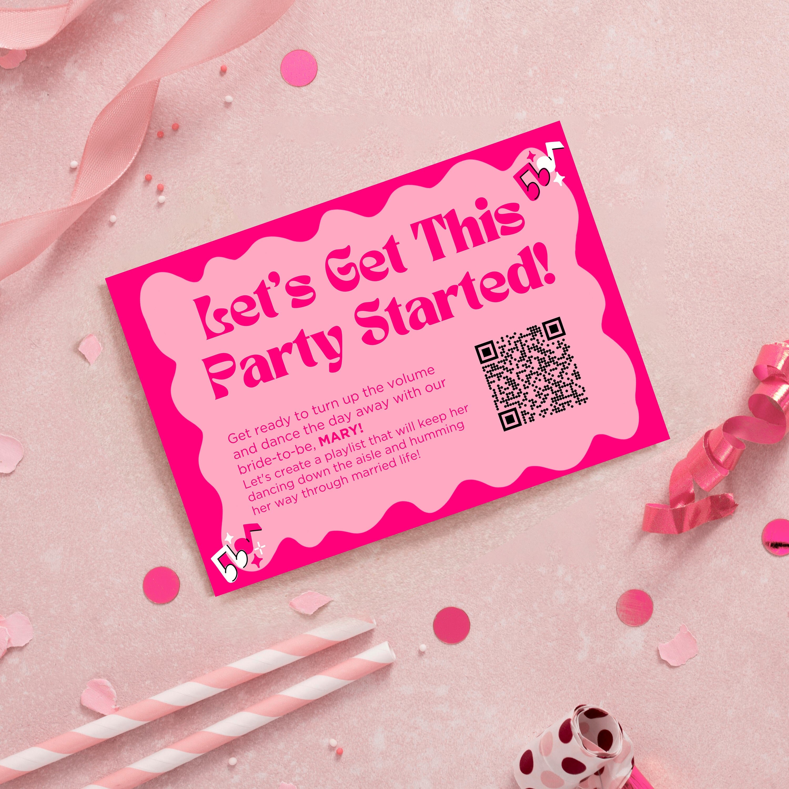 Hens Wavy Border Music QR Code Card, Create Playlist Card, Bridesmaids ...