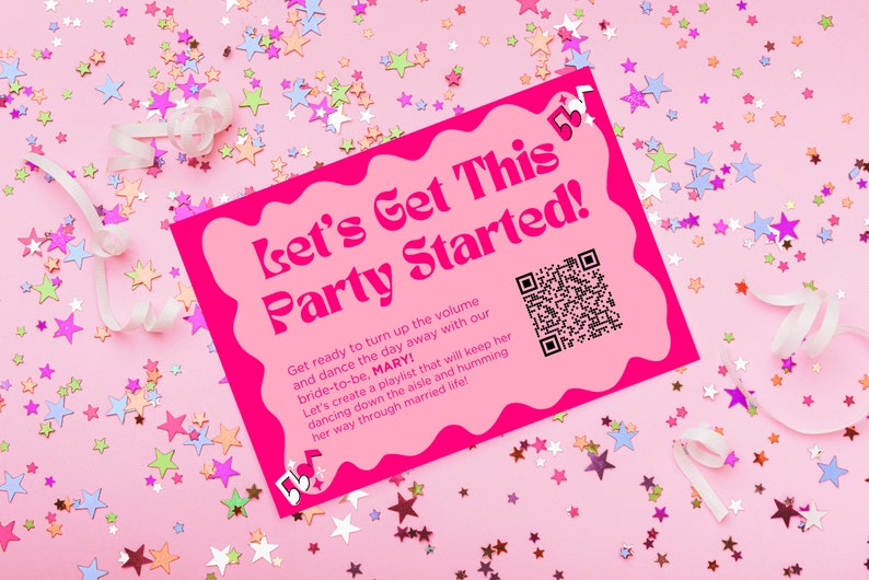 Hens Wavy Border Music QR Code Card, Create Playlist Card, Bridesmaids ...