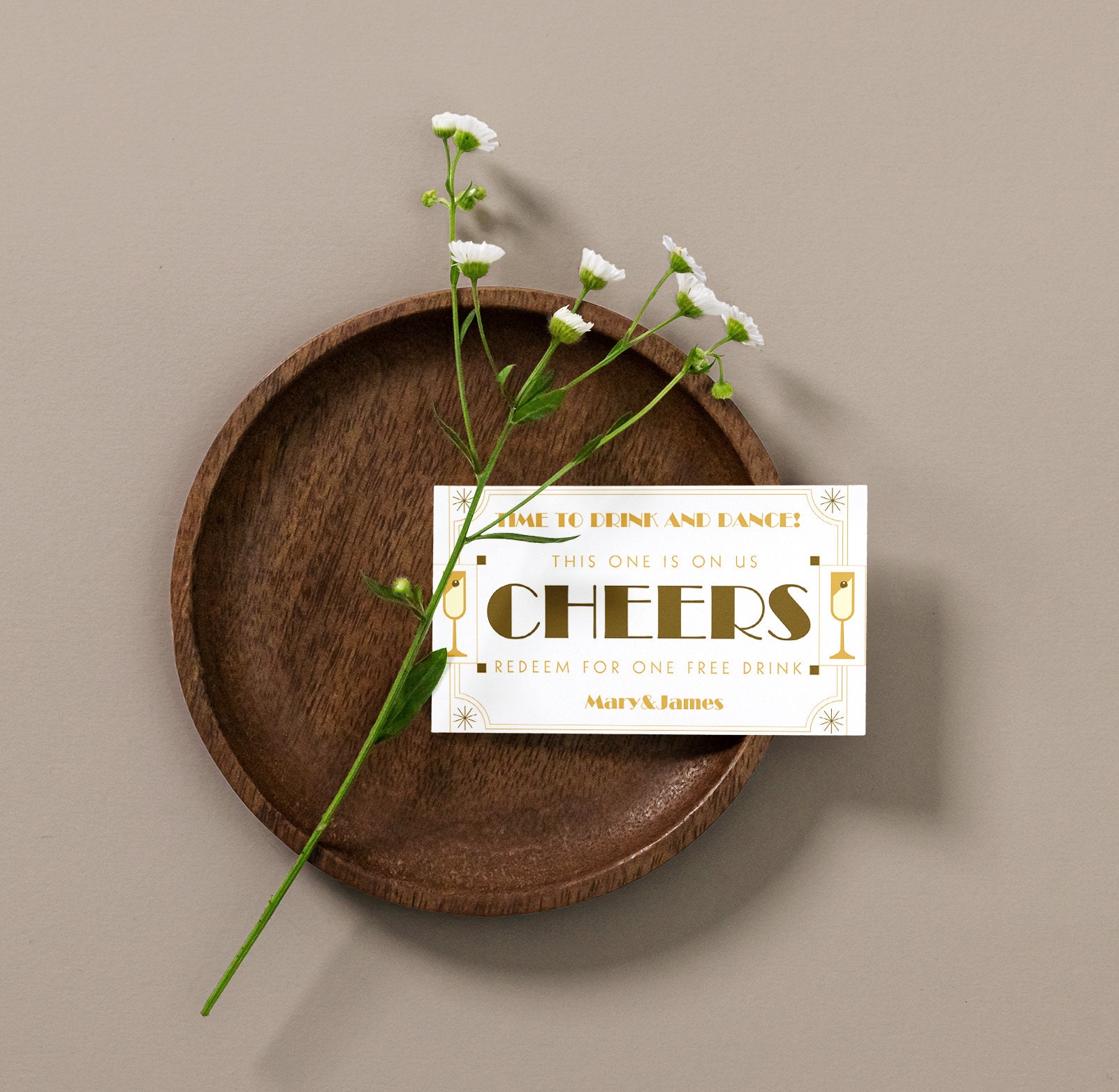 Art Deco Wedding Drink Ticket, Gatsby Style Wedding Drink Voucher ...