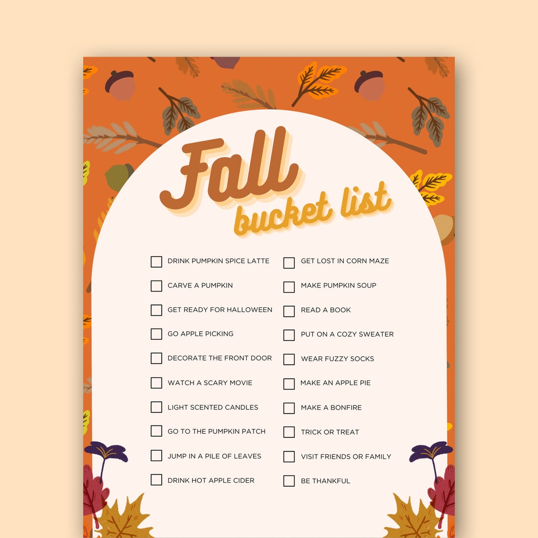 Printable Fall Bucket List, Instant Download Printable PDF Autumn ...