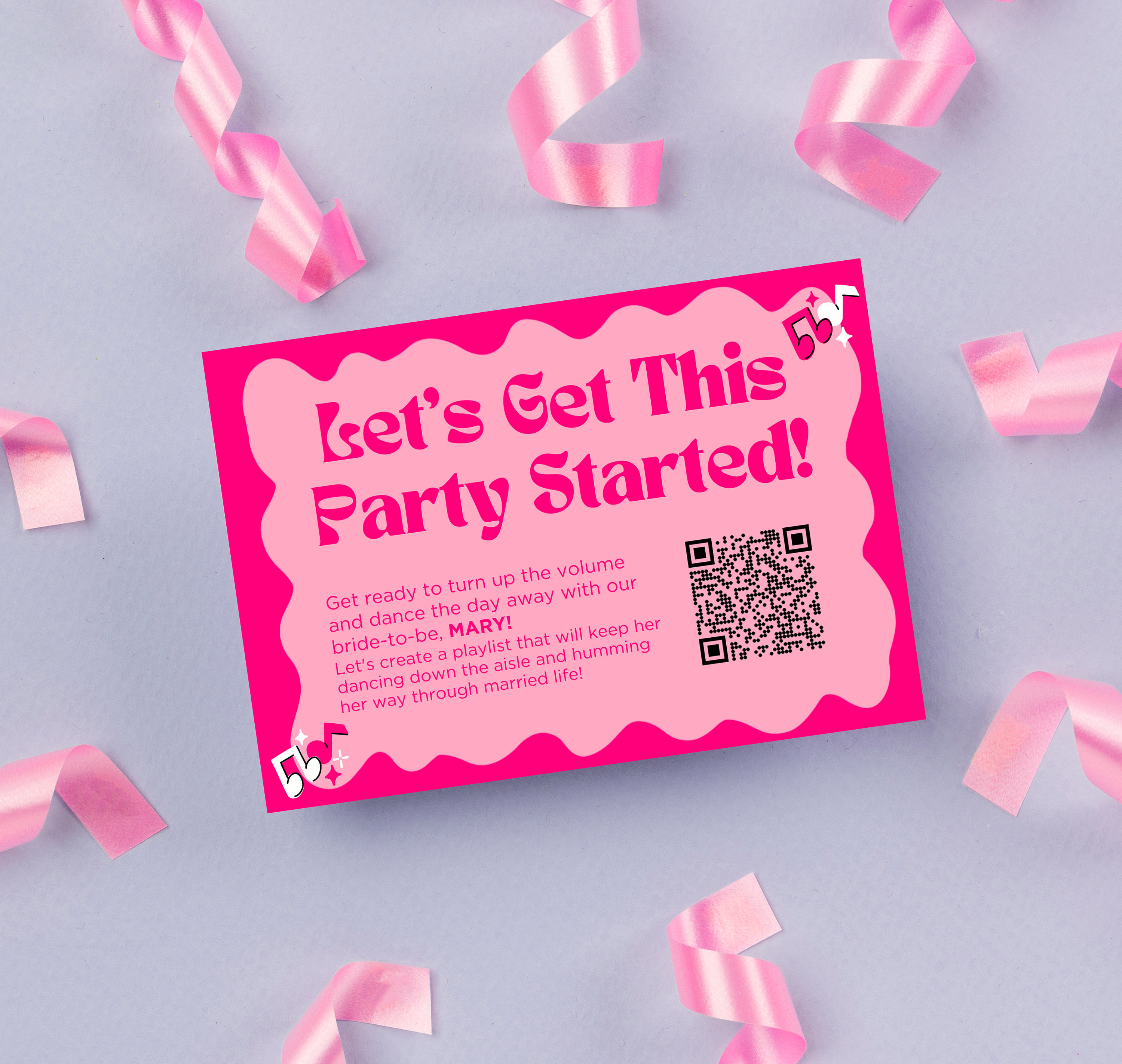 Hens Wavy Border Music QR Code Card, Create Playlist Card, Bridesmaids ...