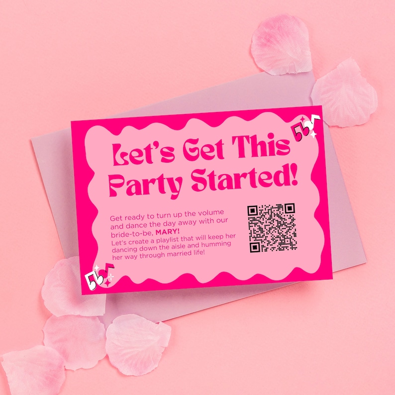 Hens Wavy Border Music QR Code Card, Create Playlist Card, Bridesmaids ...
