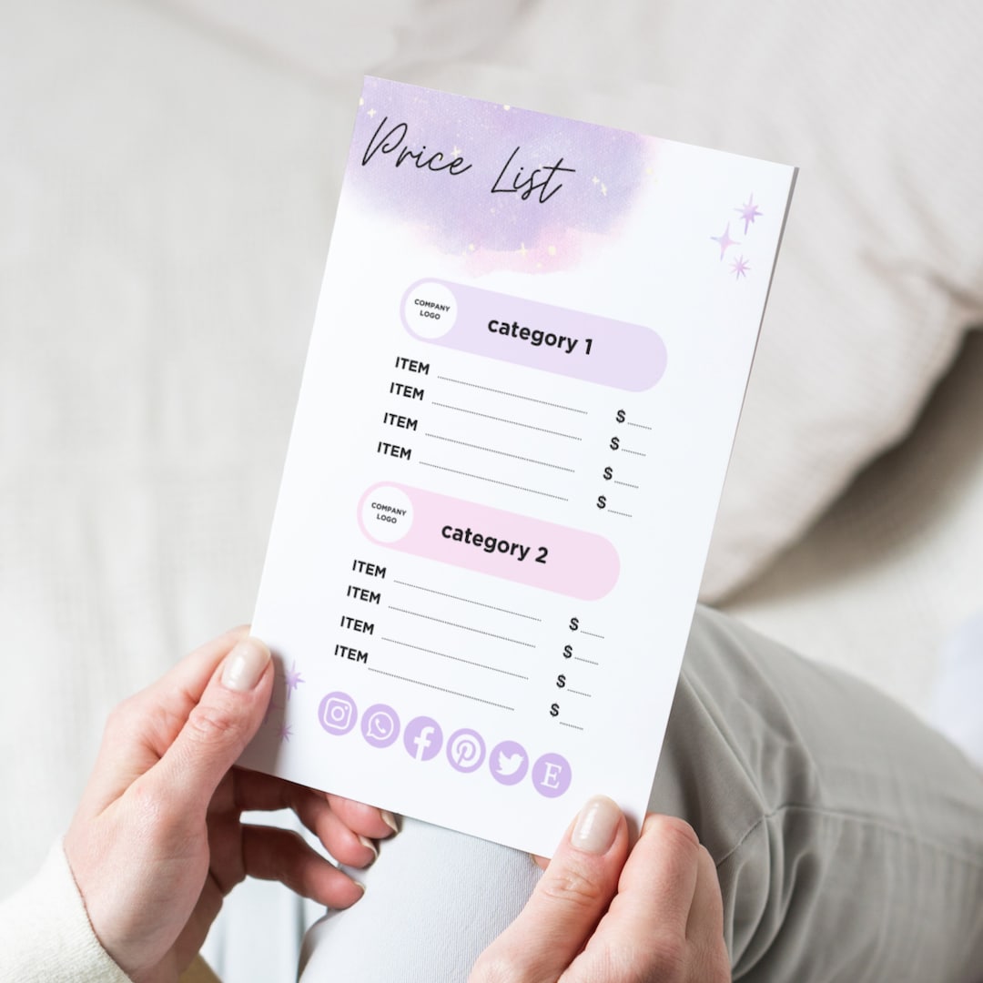 Small Business Price List Template, Editable Price List Template, Craft ...