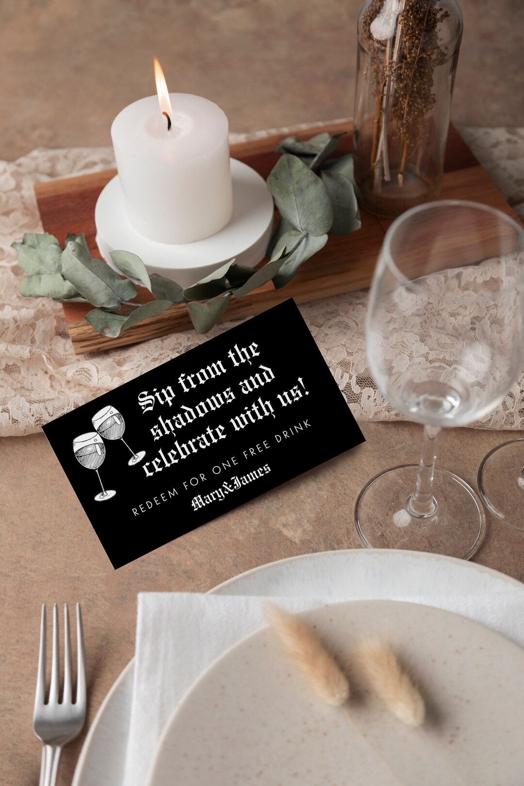 Gothic Wedding Drink Ticket, Modern Wedding Drink Ticket, Sip From the ...