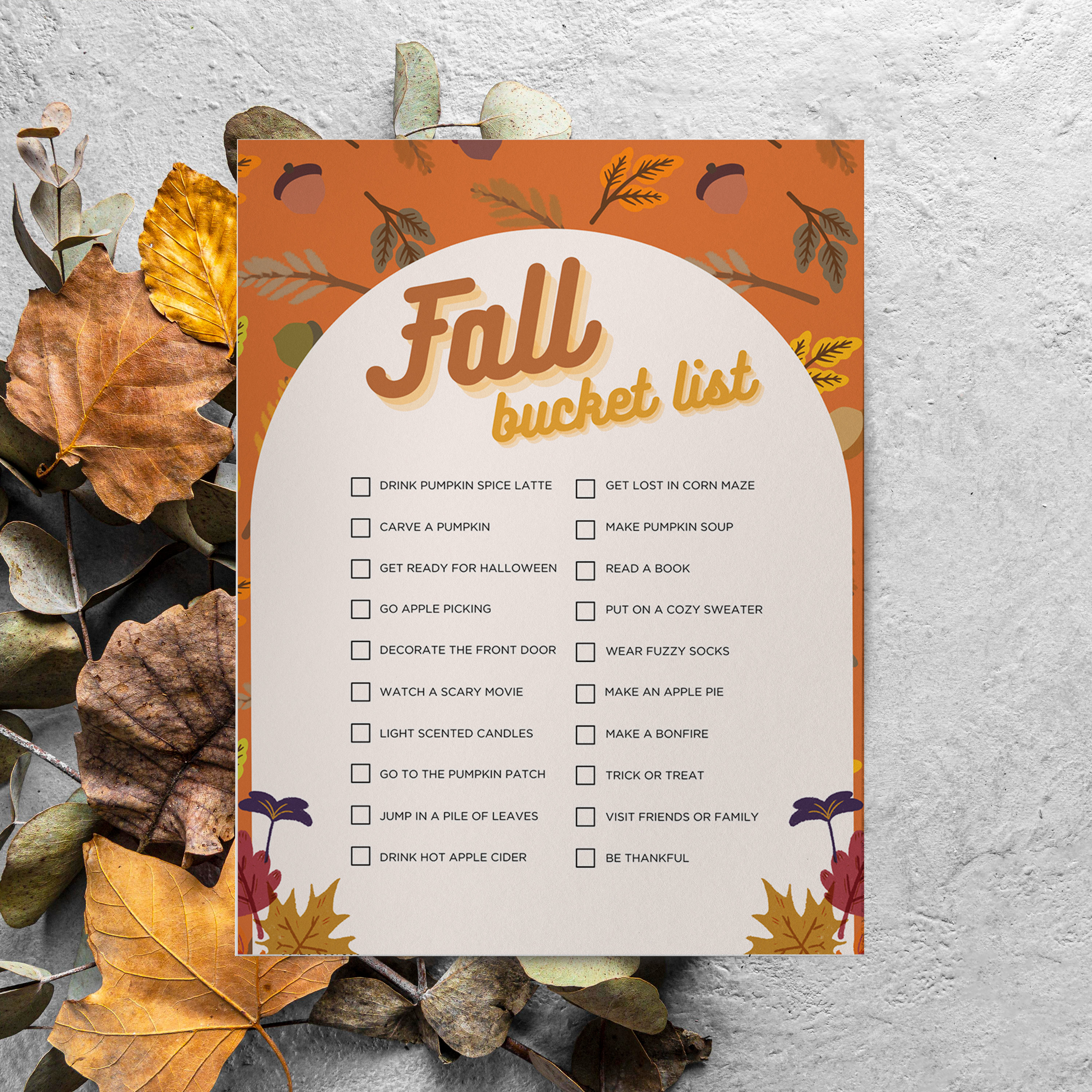 Printable Fall Bucket List Instant Download Printable PDF - Etsy