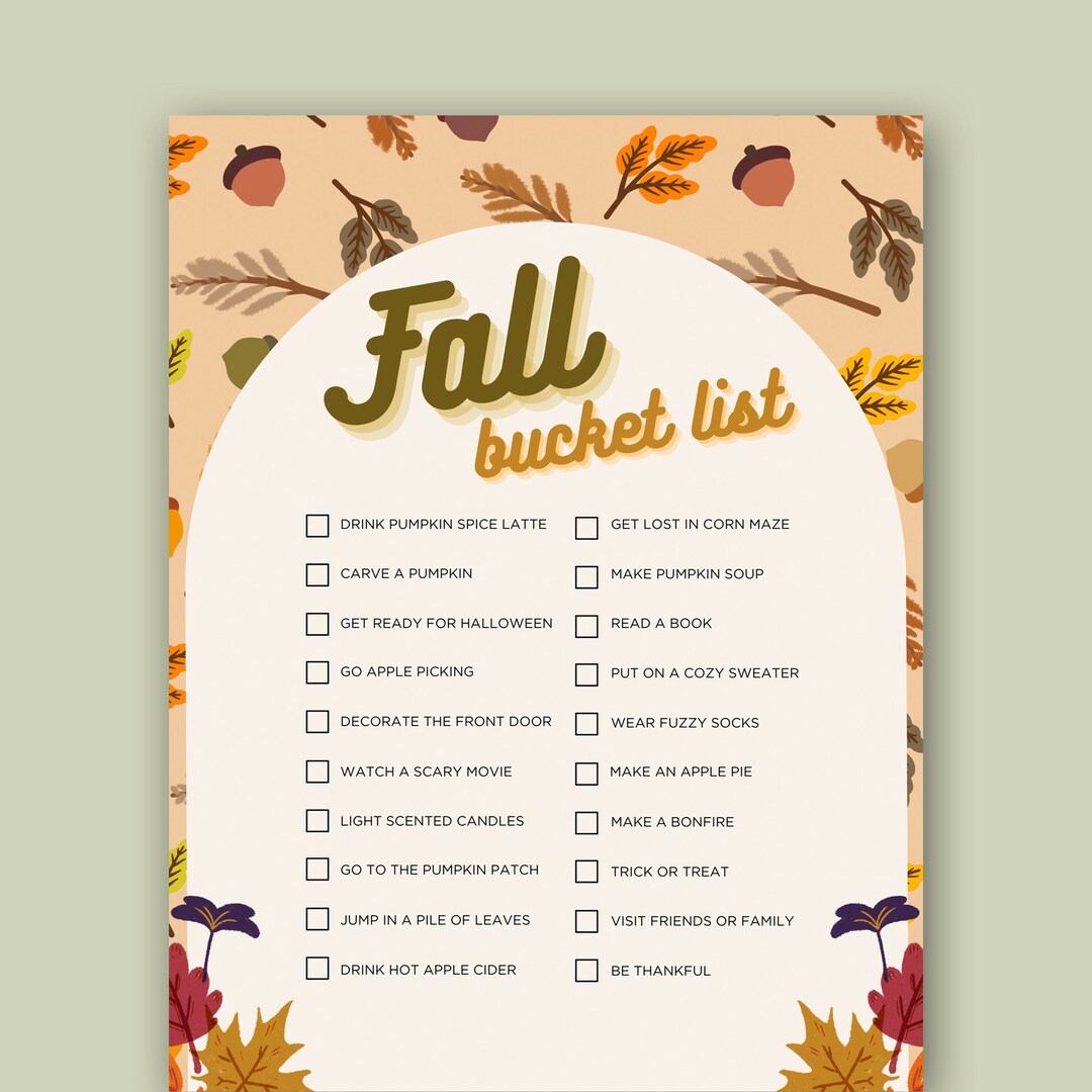 Printable Fall Bucket List, Instant Download Printable PDF Autumn ...