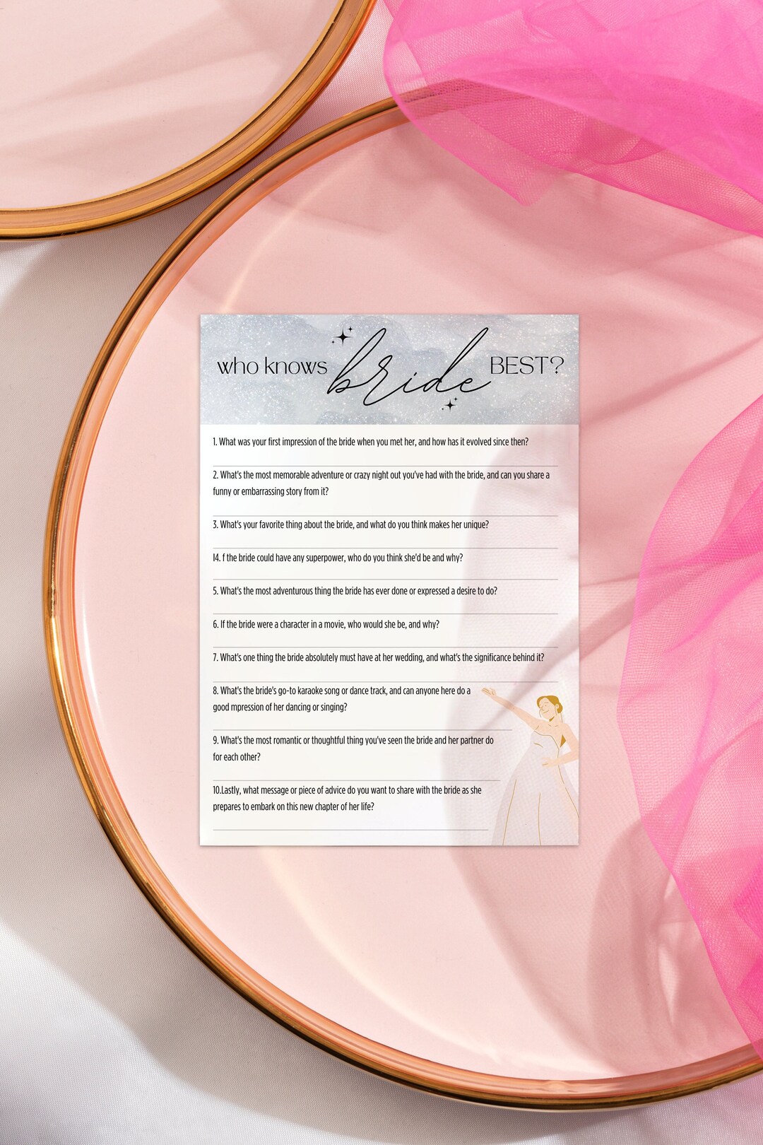 Minimalist Who Knows the Bride Best Quiz Template, Modern Bridal Shower ...
