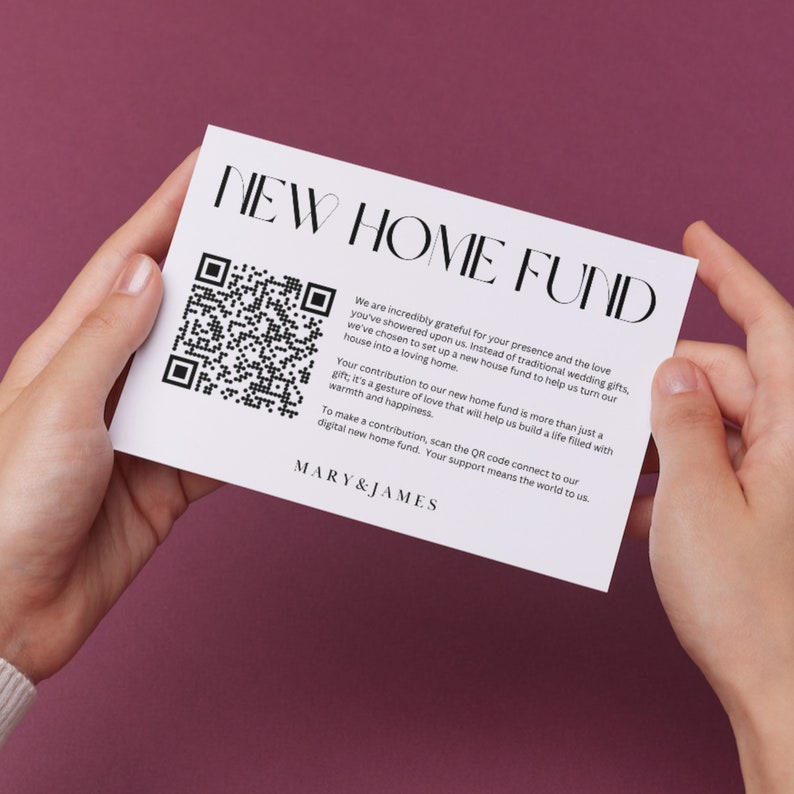 Printable New Home Fund Card, Minimalist Modern Wedding QR Code Fund ...