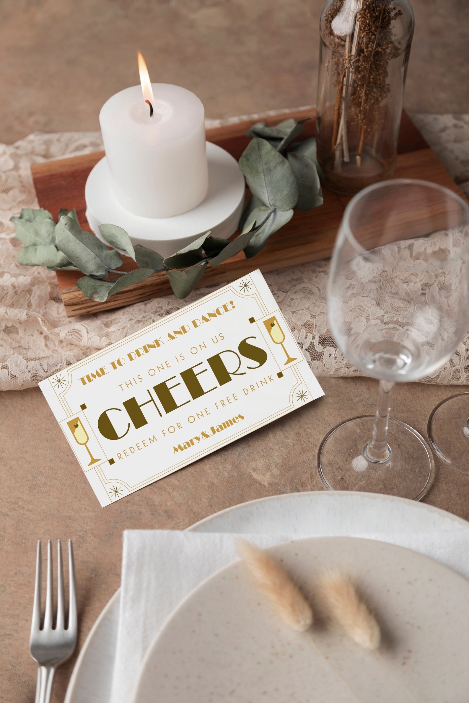 Art Deco Wedding Drink Ticket, Gatsby Style Wedding Drink Voucher ...