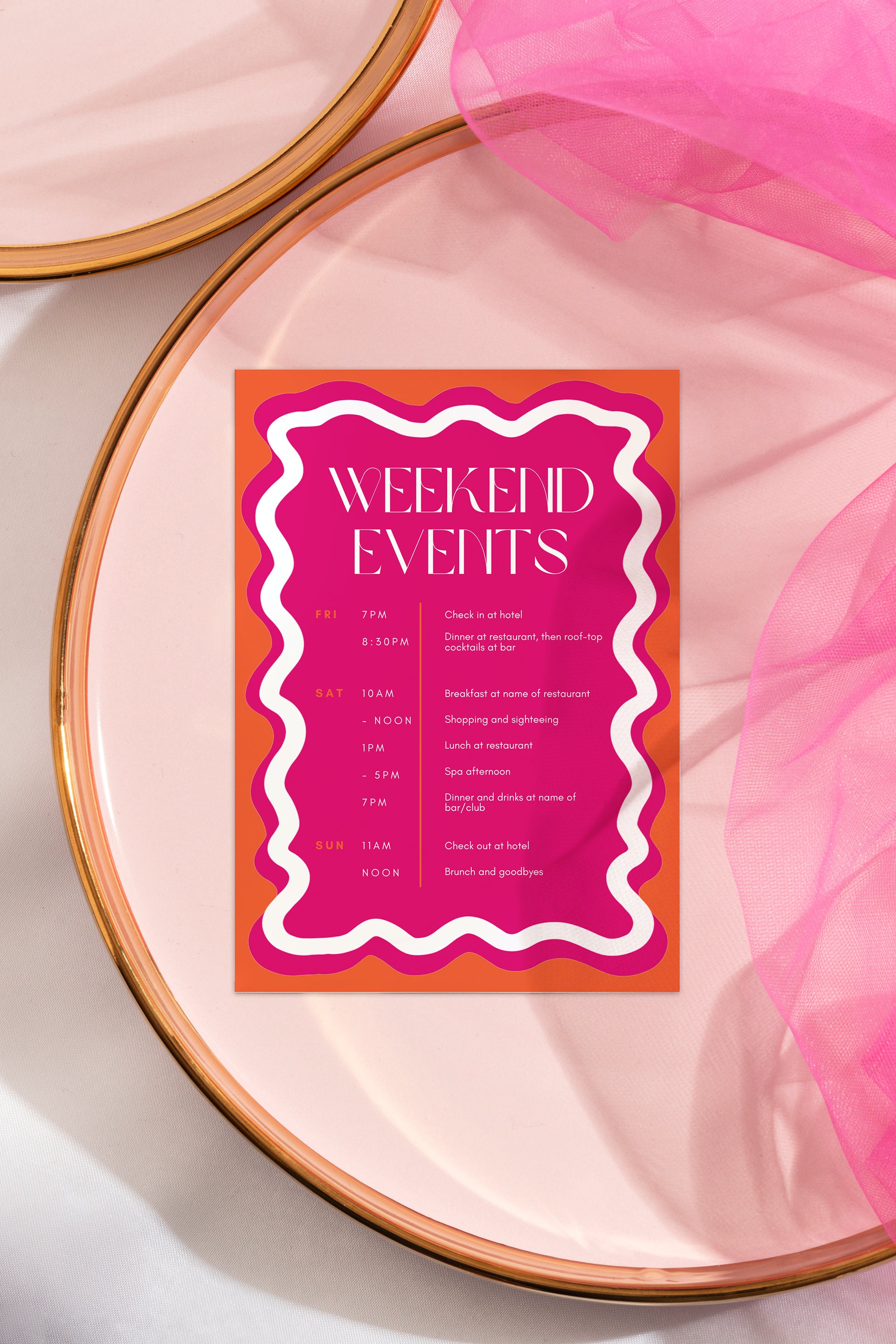 Hens Weekend Wavy Invitation, Orange and Pink Wavy Editable Invite ...