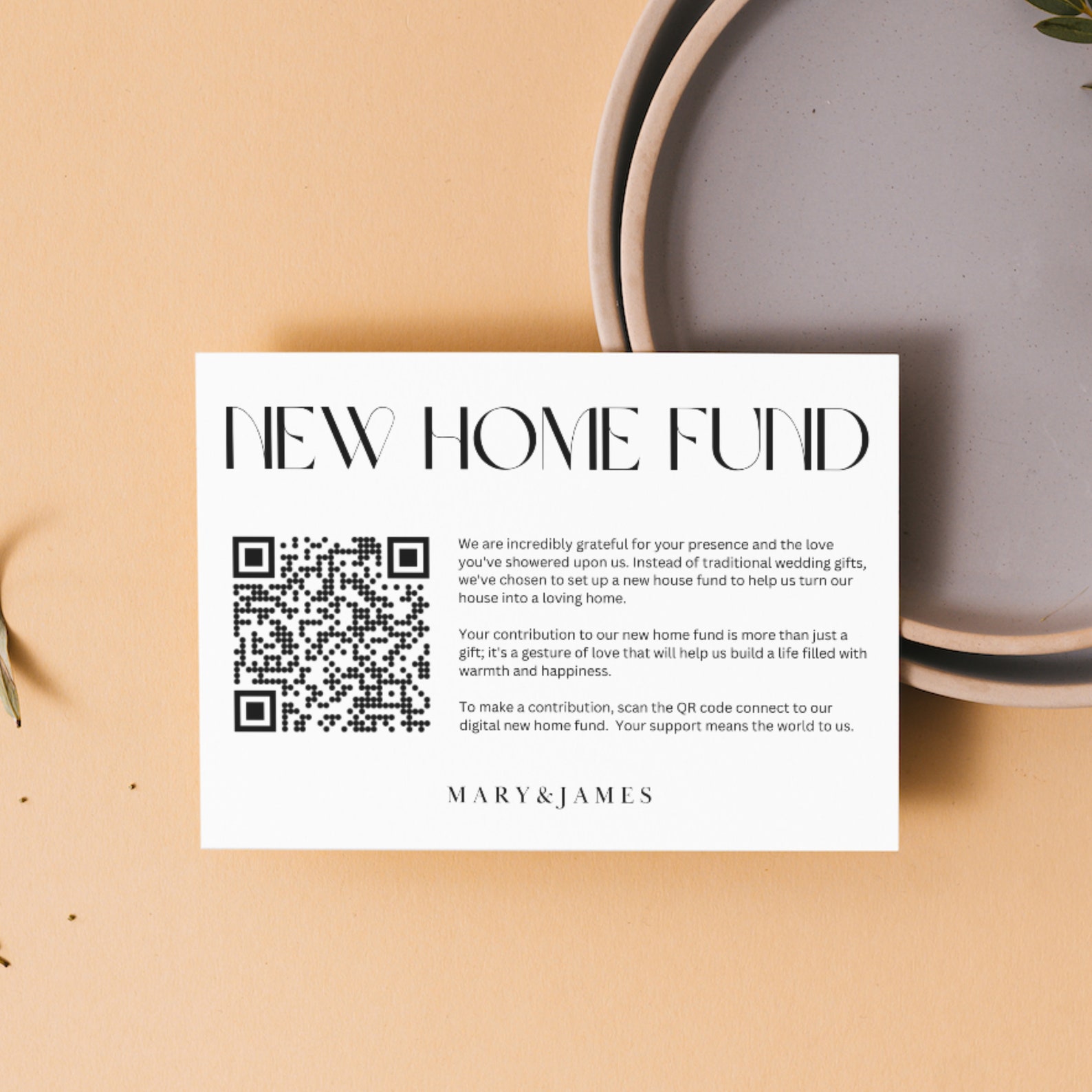 Printable New Home Fund Card, Minimalist Modern Wedding QR Code Fund ...