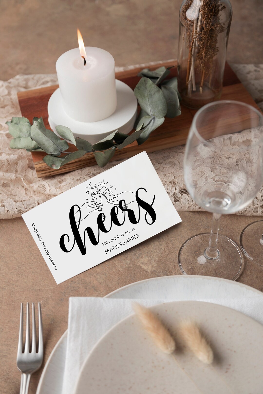 Cheers Drink Ticket Template, Modern Wedding Drink Ticket Template ...