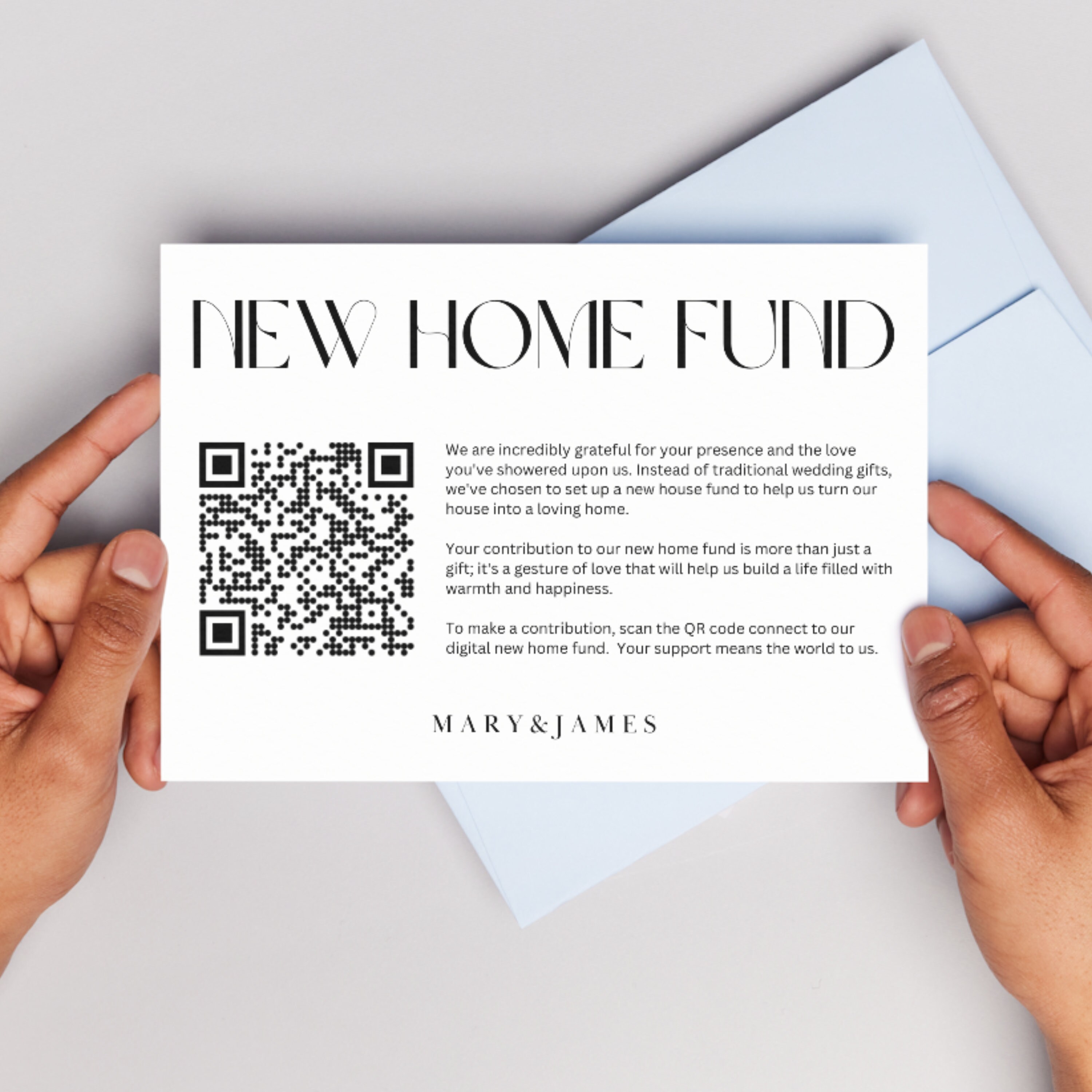 Printable New Home Fund Card, Minimalist Modern Wedding QR Code Fund Sign, Editable Digital ...
