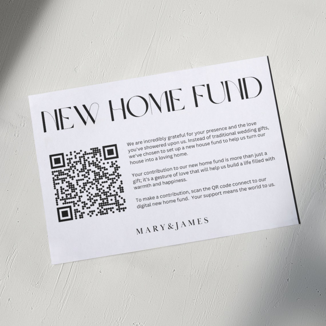 Printable New Home Fund Card, Minimalist Modern Wedding QR Code Fund Sign, Editable Digital ...