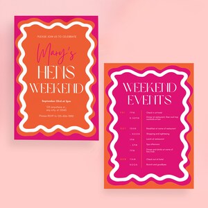 Hens Weekend Wavy Invitation, Orange and Pink Wavy Editable Invite ...