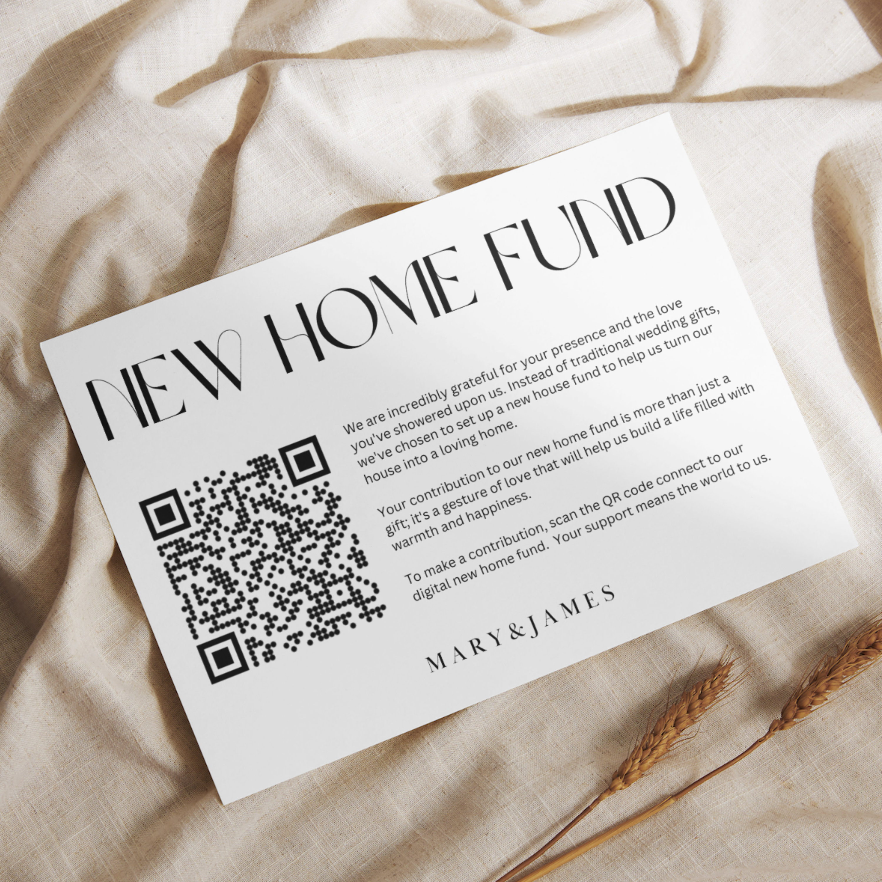 Printable New Home Fund Card, Minimalist Modern Wedding QR Code Fund Sign, Editable Digital ...