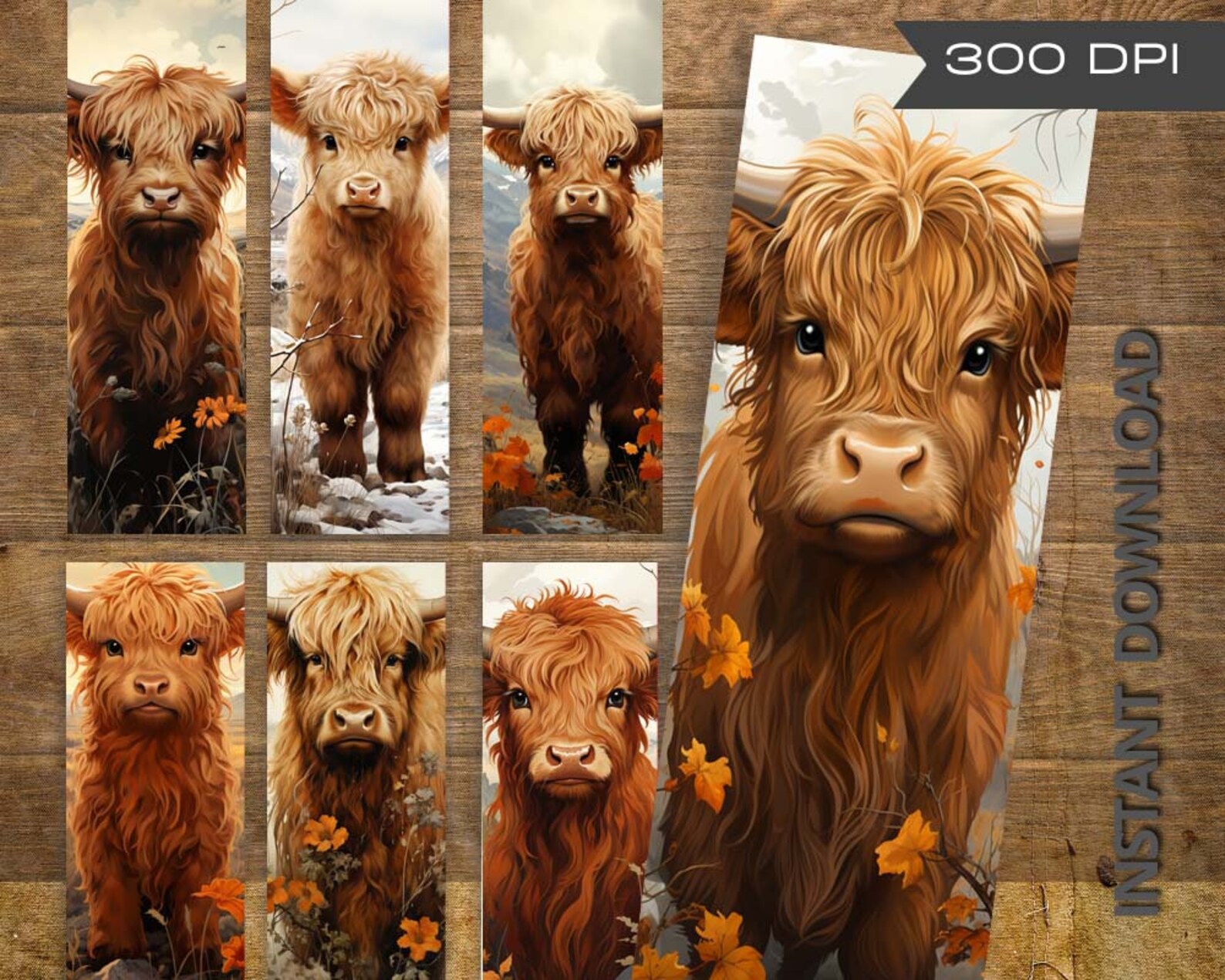 Highland Cow Printable Bookmarks Digital Download JPG PNG Bookmark Set ...