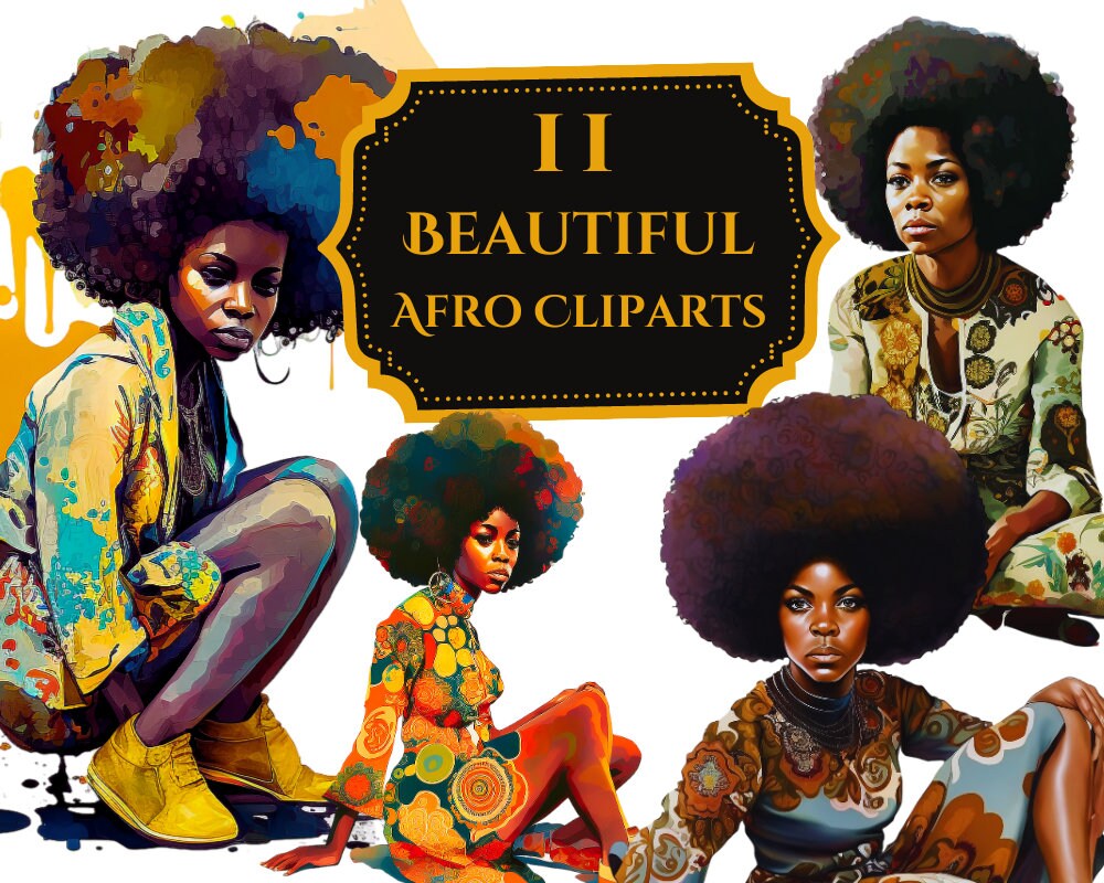 Afro Black Girl Png Bundle, Floral Afro Women Art, African American Png ...