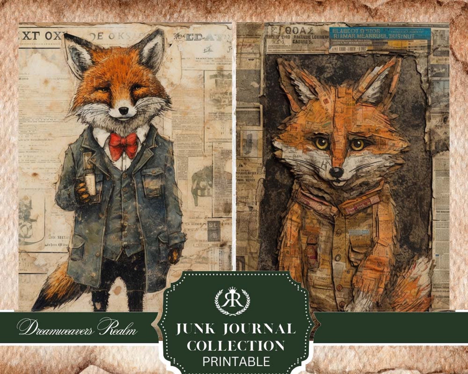 Cute Scruffy Fox Junk Journal Bundle, Fantastic Illustrations Vintage ...