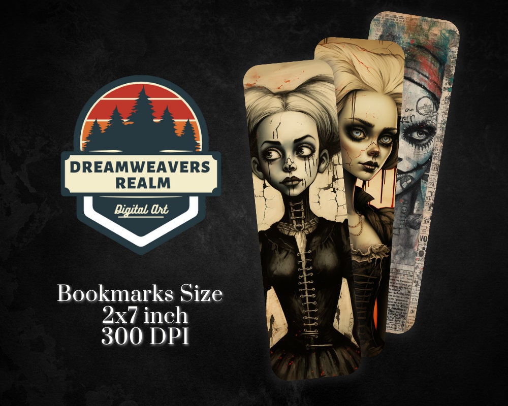 Scary Printable Bookmarks, Digital Download JPG PNG Bookmark Halloween ...
