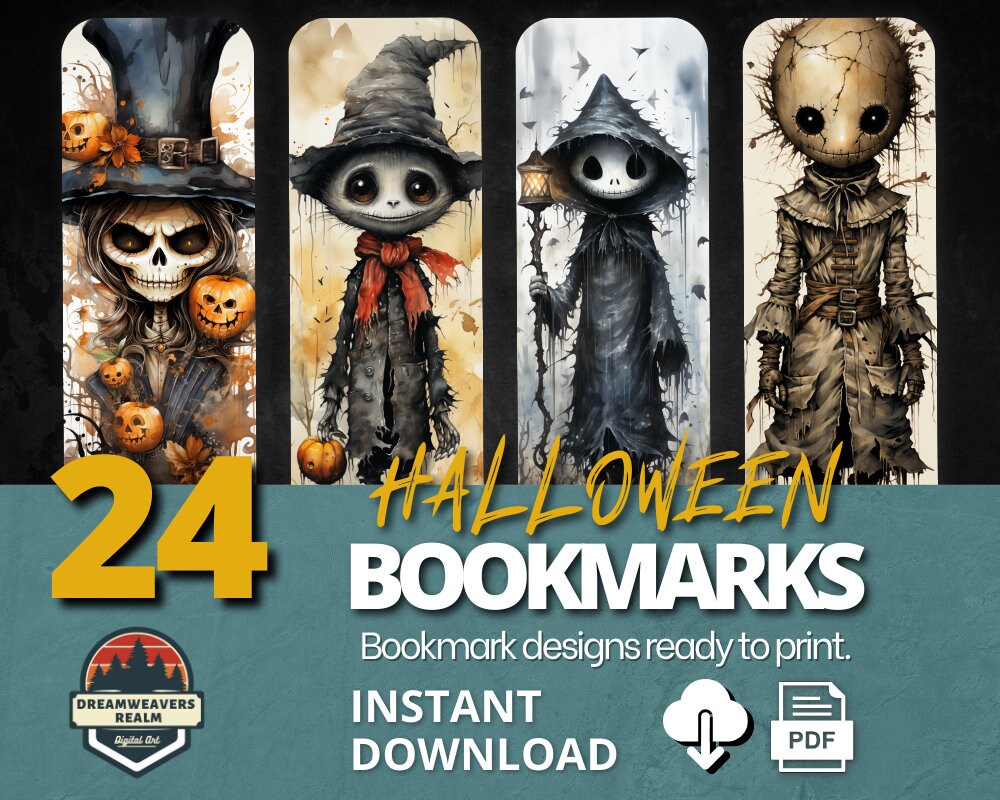 Scary Halloween Printable Bookmarks Digital Download JPG PNG Bookmark ...