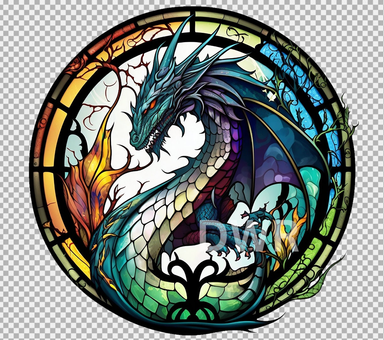 16 Dragons Stained Glass Window Clipart Bundle 16 Dragon - Etsy