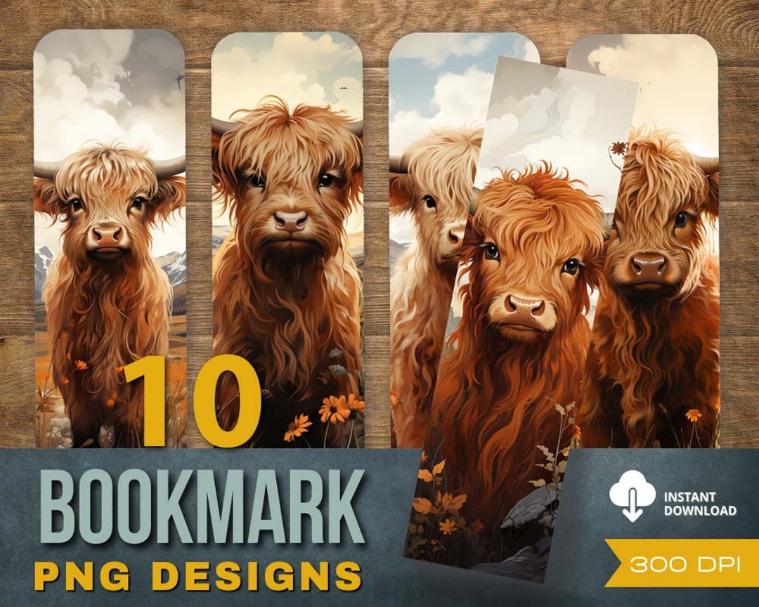 Highland Cow Printable Bookmarks Digital Download JPG PNG Bookmark Set ...