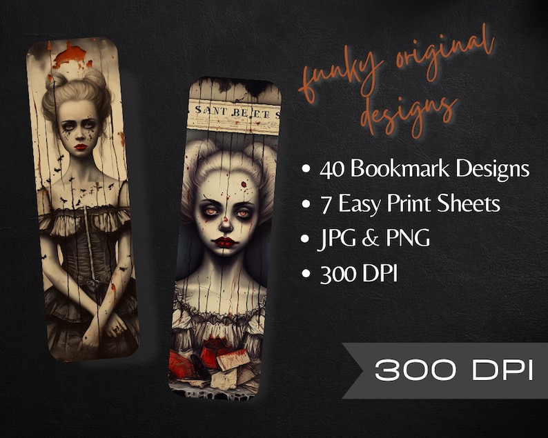 Scary Printable Bookmarks, Digital Download JPG PNG Bookmark Halloween ...