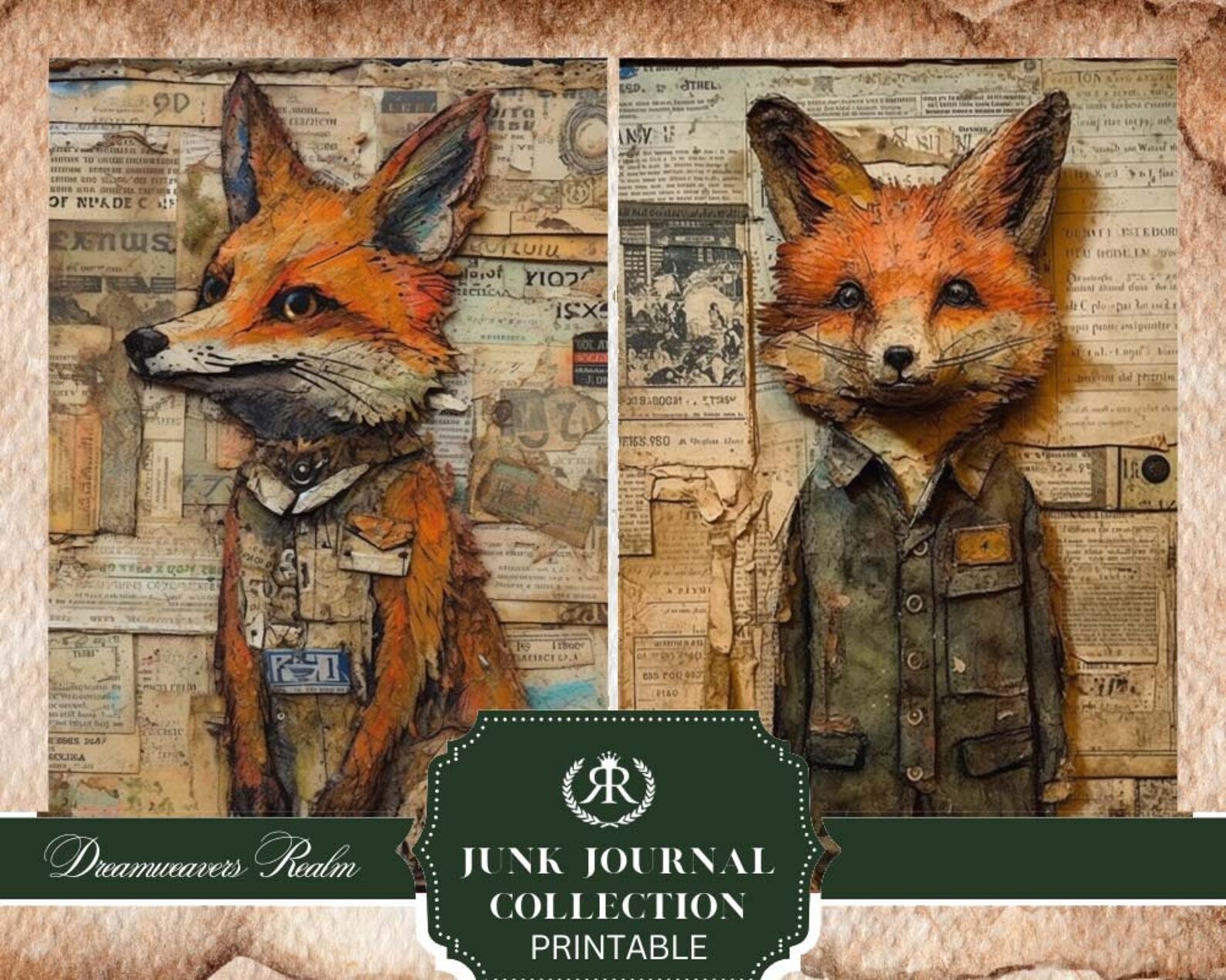 Cute Scruffy Fox Junk Journal Bundle, Fantastic Illustrations Vintage ...