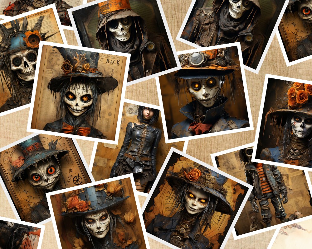 Creepy Scary Skeletons Junk Journal Bundle, 30 Halloween Illustrations ...