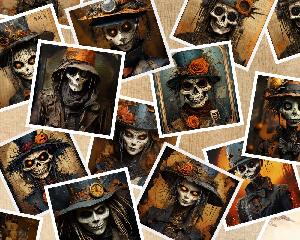 Creepy Scary Skeletons Junk Journal Bundle, 30 Halloween Illustrations ...