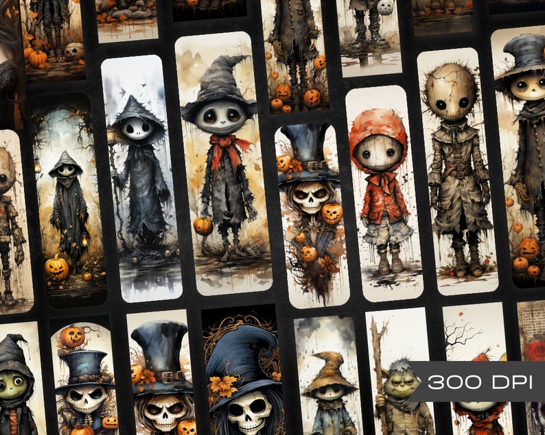 Scary Halloween Printable Bookmarks Digital Download JPG PNG Bookmark ...
