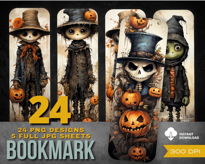 Scary Halloween Printable Bookmarks Digital Download JPG PNG Bookmark ...
