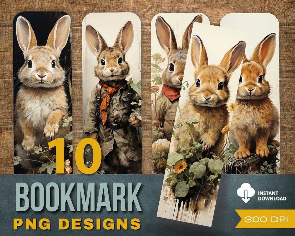 Cute Rabbit Printable Bookmarks Digital Download JPG PNG - Etsy