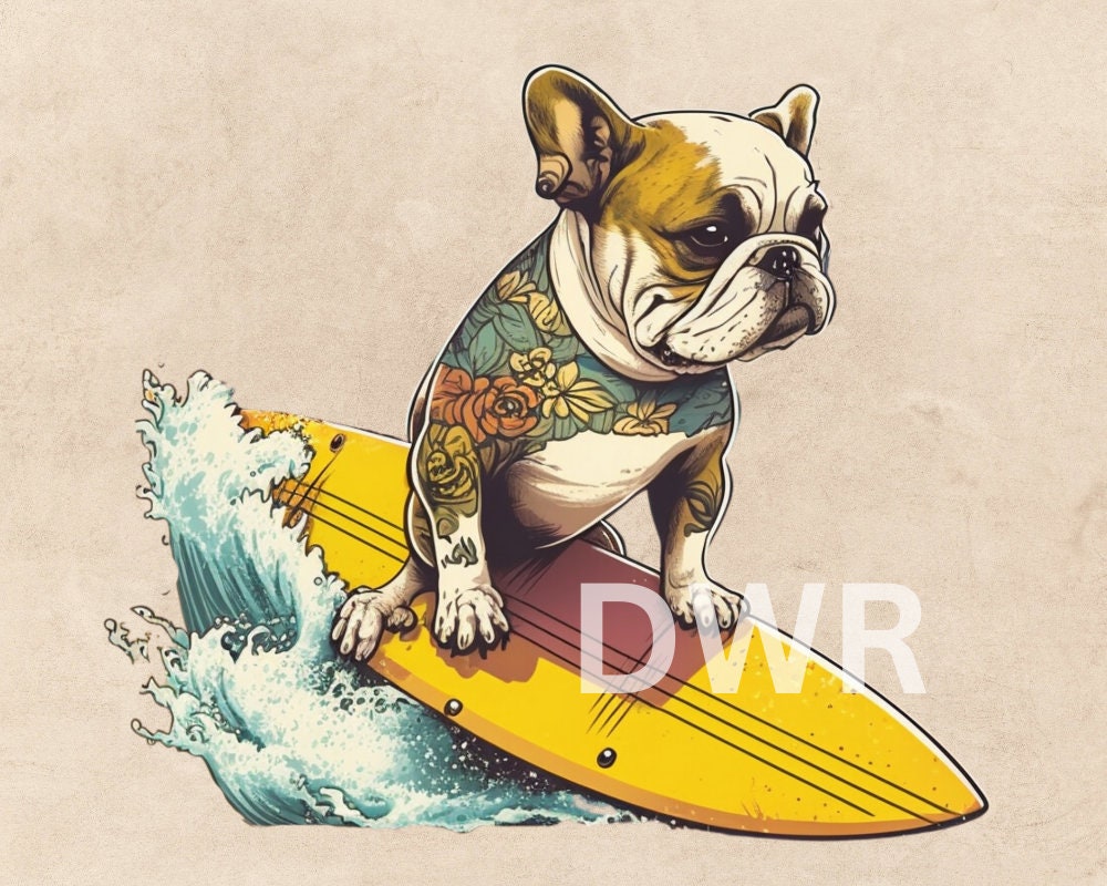 French Bulldog Art Cool Bulldog Surfing Clipart French - Etsy