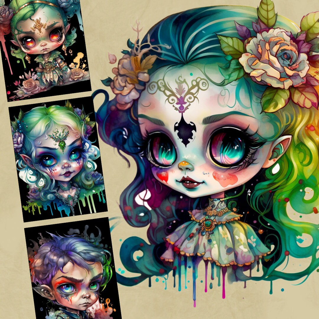 30 Gothic Pagan Occult Kids, Cute Witch Digital Art Sublimation Bundle ...