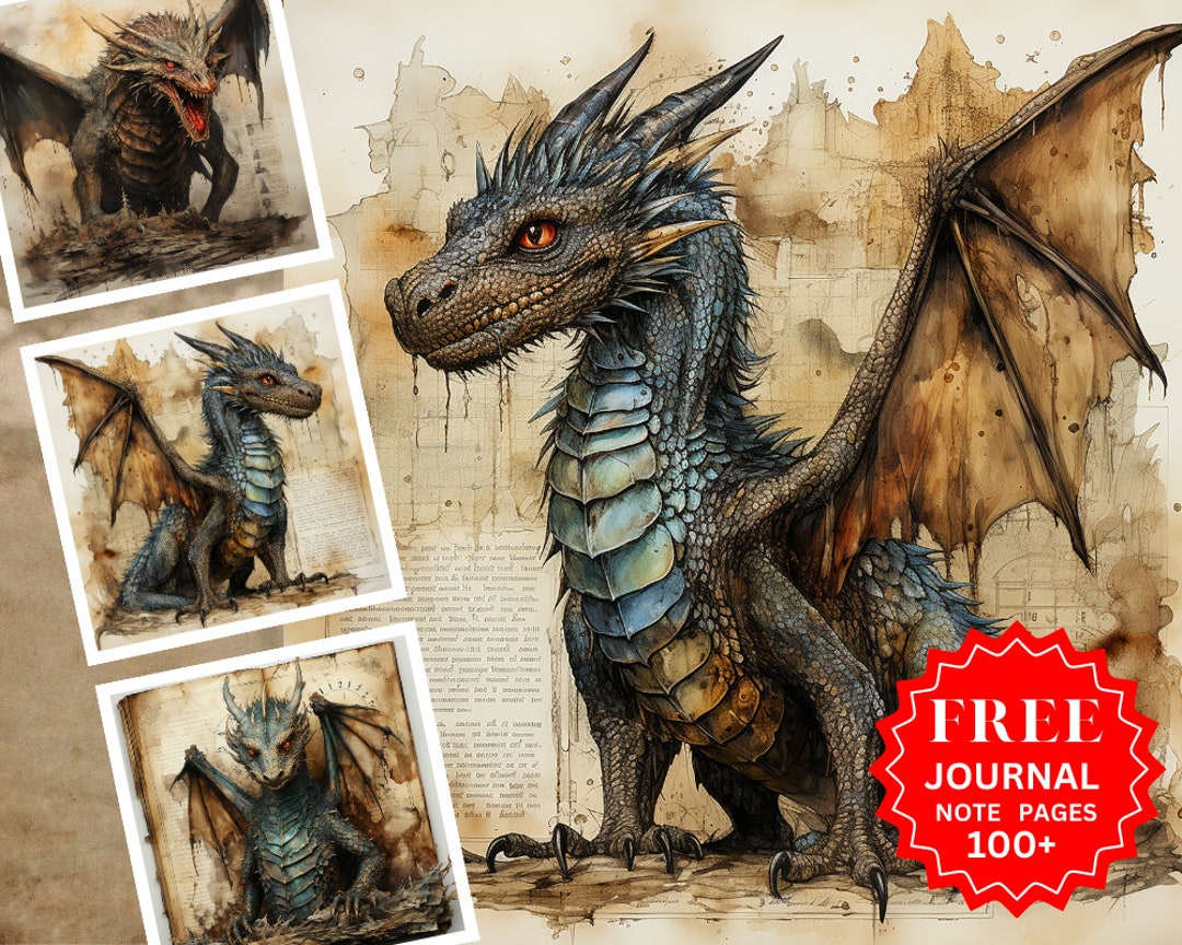 Junk Journal Dagons Kit, Fairytale Dragons Printable Journal Pages ...