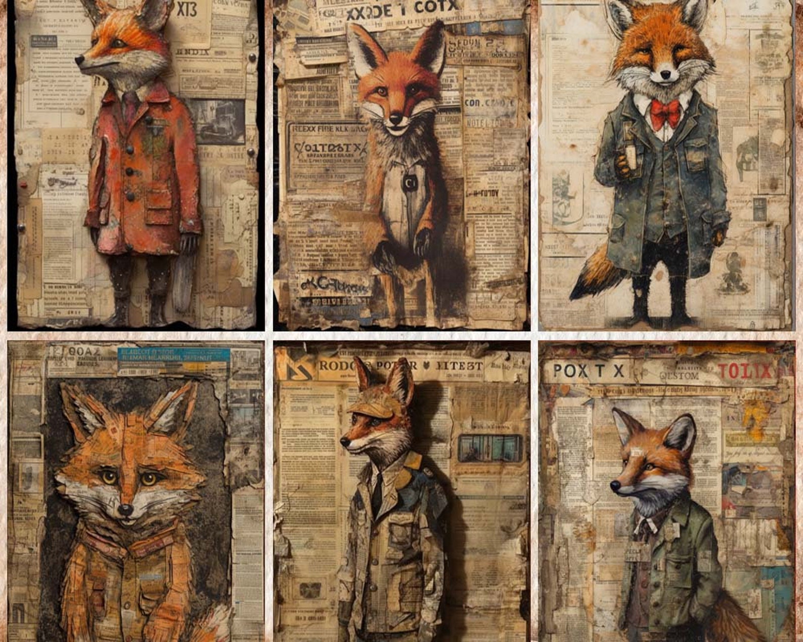 Cute Scruffy Fox Junk Journal Bundle, Fantastic Illustrations Vintage ...