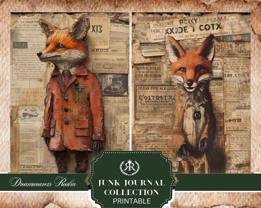 Cute Scruffy Fox Junk Journal Bundle, Fantastic Illustrations Vintage ...