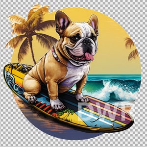 French Bulldog Art, Cool Bulldog Surfing Clipart, French Bulldog Head Bundle, Summer Time, Junk ...