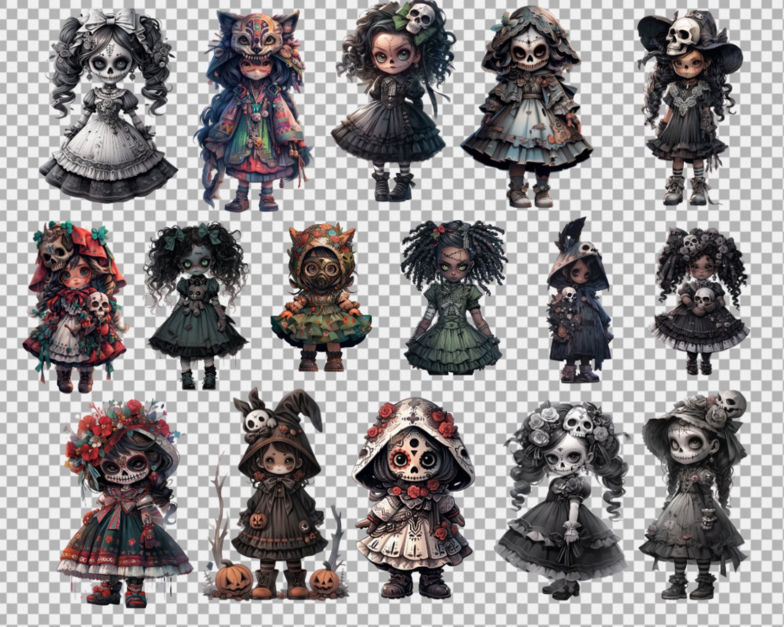 Gothic Witches Watercolor Clipart Bundle 22 PNG Fairytale Images ...