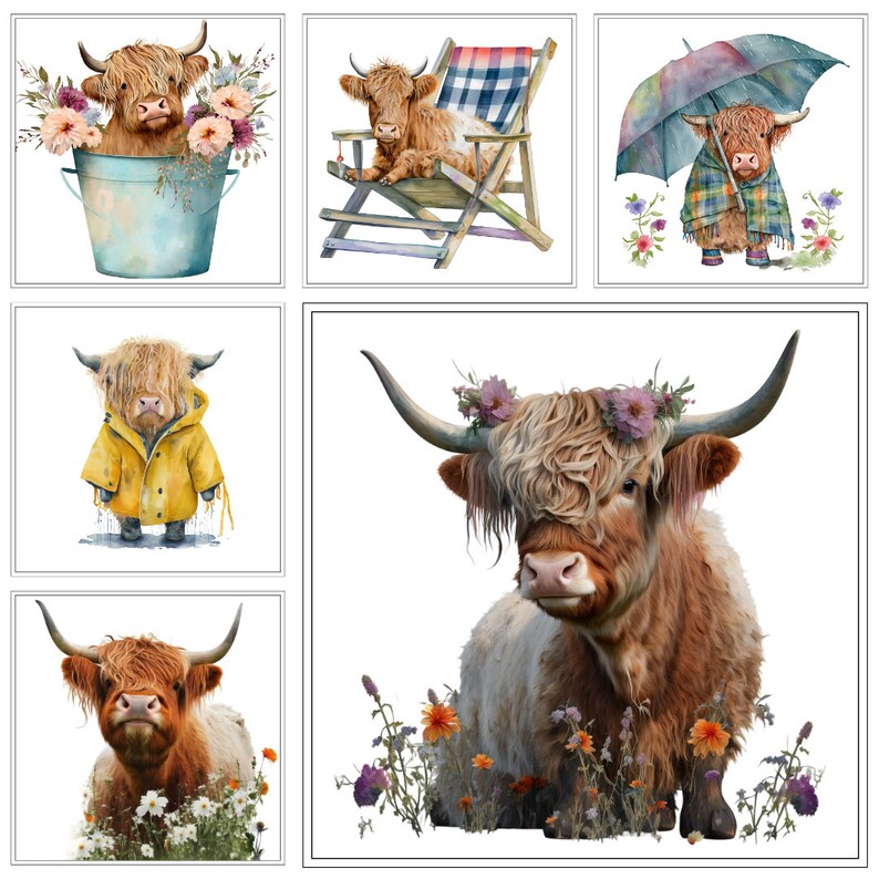 Highland Cow Clipart Mega Pack, Farm Animals, PNG, Instant Download ...