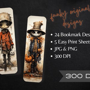 Scary Halloween Printable Bookmarks Digital Download JPG PNG Bookmark ...