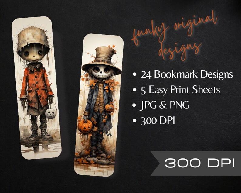 Scary Halloween Printable Bookmarks Digital Download JPG PNG Bookmark ...