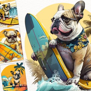 French Bulldog Art, Cool Bulldog Surfing Clipart, French Bulldog Head Bundle, Summer Time, Junk ...